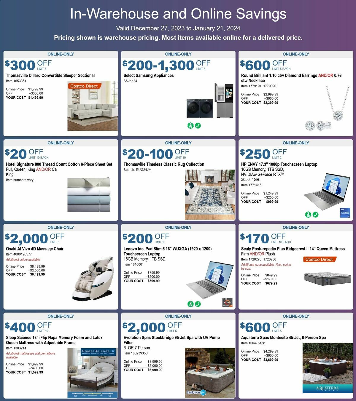 Costco Special Buys and Warehouse Savings from December 27