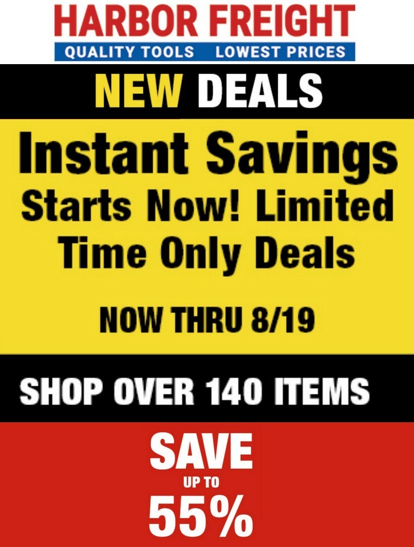 Harbor Freight Tools Best Offers & Special Buys from August 6