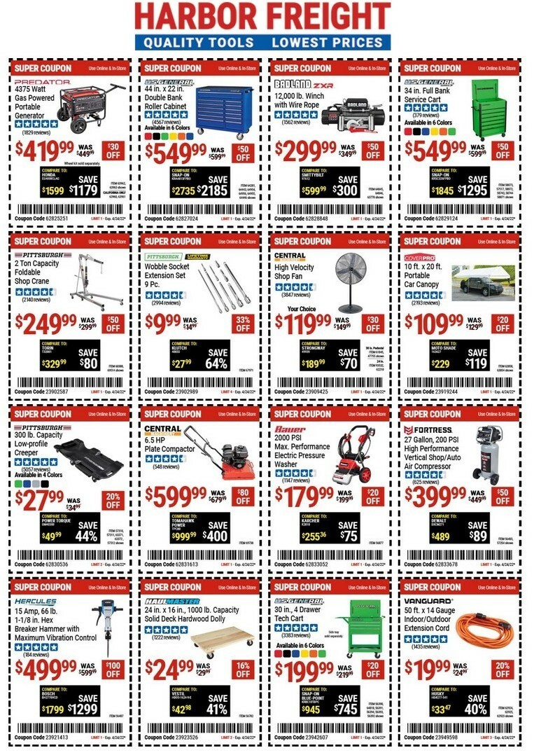 Harbor Freight Tools Best Offers & Special Buys from April 11