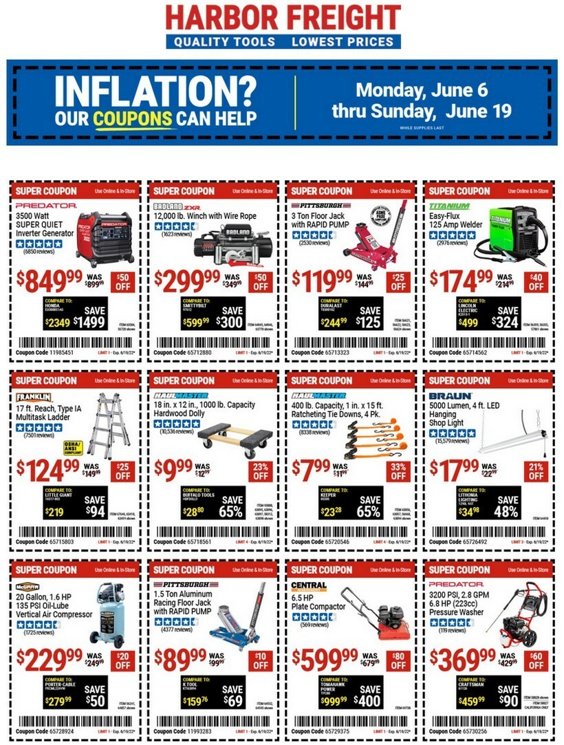 Harbor Freight Tools Best Offers & Special Buys from June 6