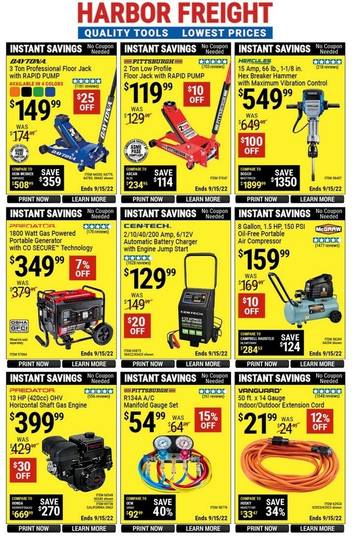 Harbor Freight Tools Best Offers & Special Buys from August 22