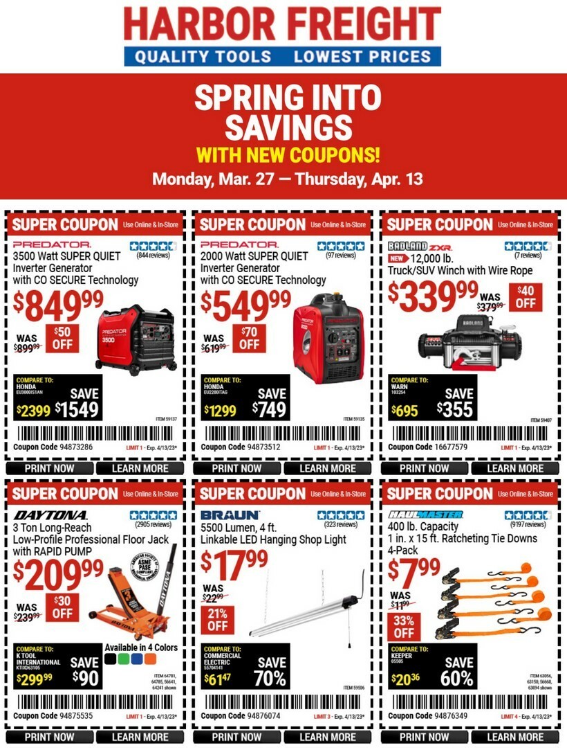 Harbor Freight Tools Best Offers & Special Buys from March 27