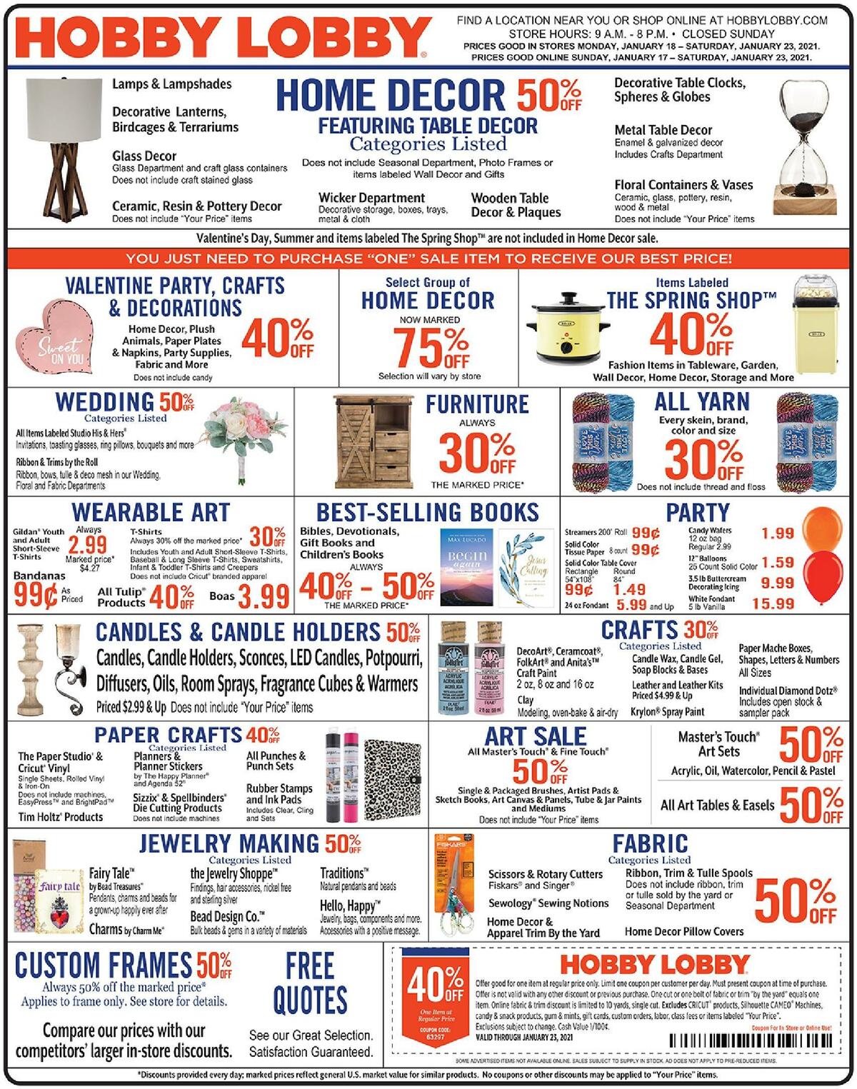 Hobby Lobby Weekly Ad from January 17