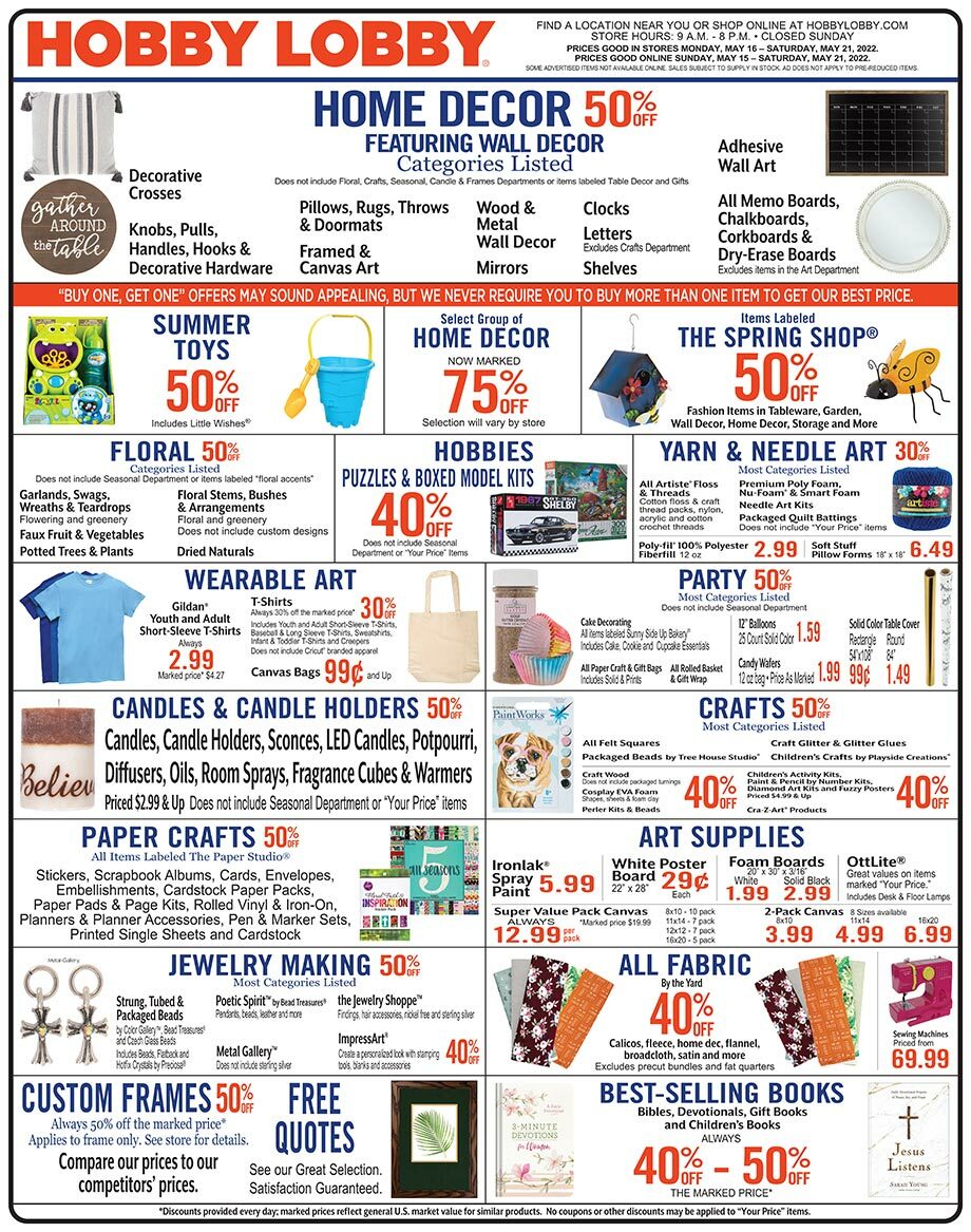 Hobby Lobby Weekly Ad from May 15