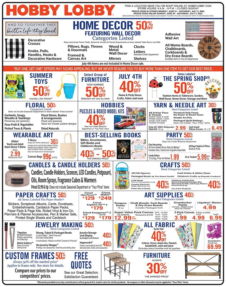 Hobby Lobby Weekly Ad from June 26