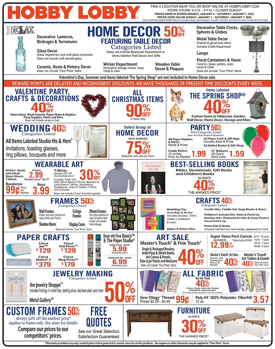 Hobby Lobby Weekly Ad from January 1