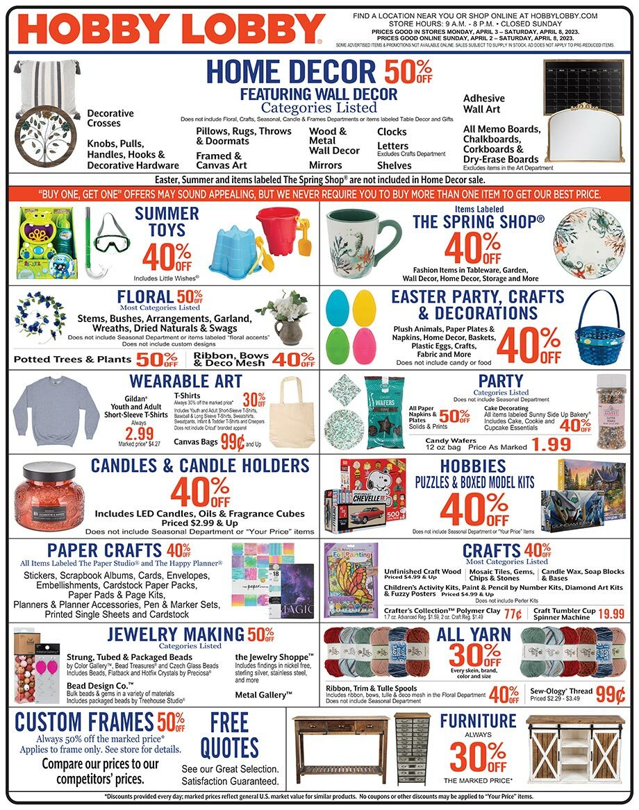 Hobby Lobby Weekly Ad from April 2