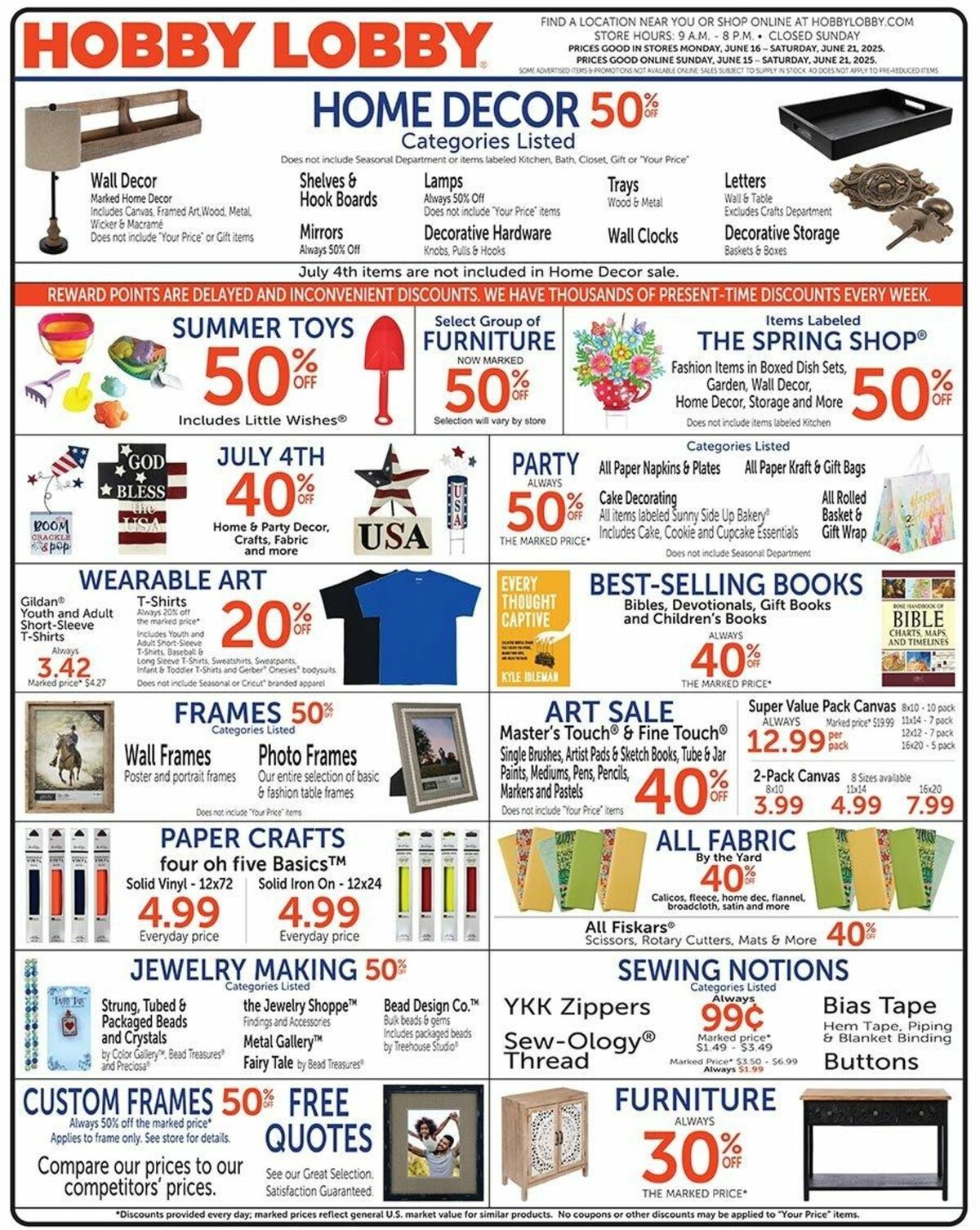 Hobby Lobby Weekly Ad from June 15