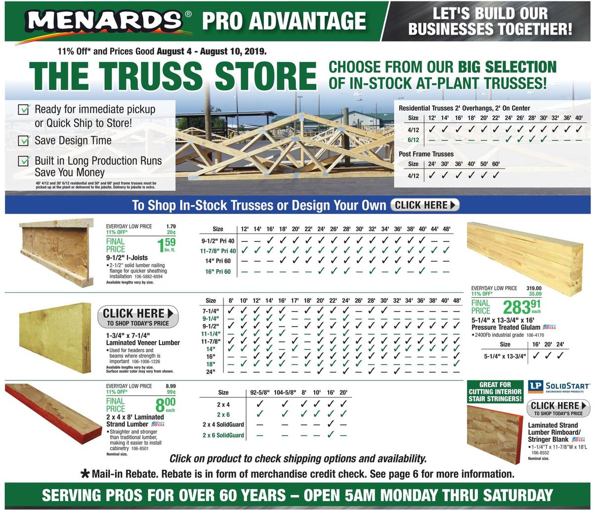 Menards Pro Advantage Weekly Ads & Special Buys from August 4
