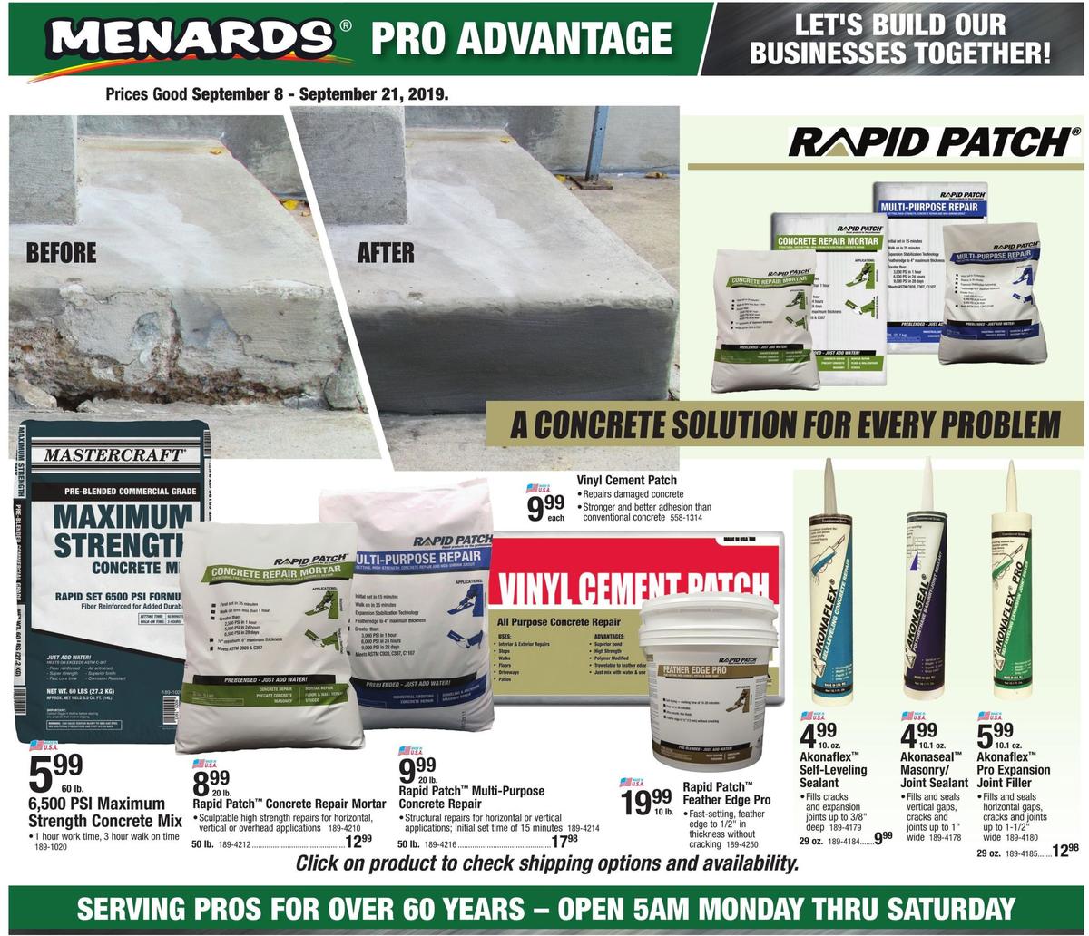 Menards Pro Advantage Weekly Ads & Special Buys from September 8