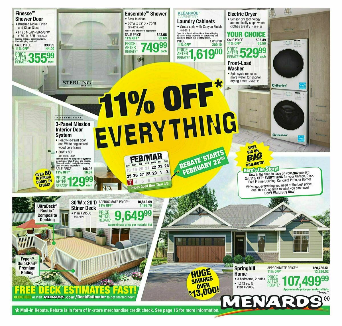Menards 11% Rebate Sale Weekly Ads & Special Buys from February 22