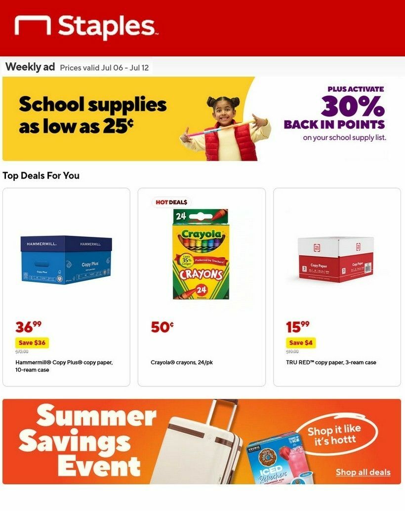 Staples Staples weekly ad from July 6