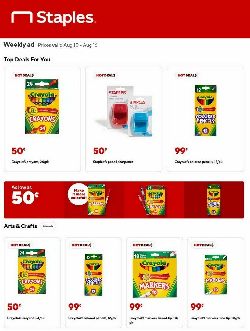 Staples Staples weekly ad from August 10